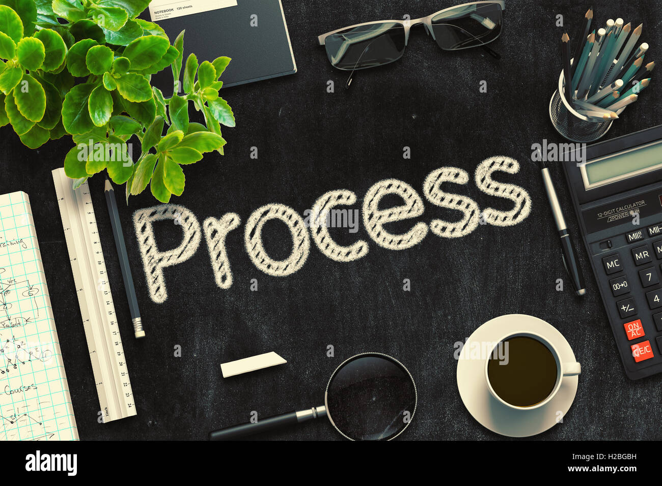 Black Chalkboard with Process Concept. 3D Rendering Stock Photo - Alamy