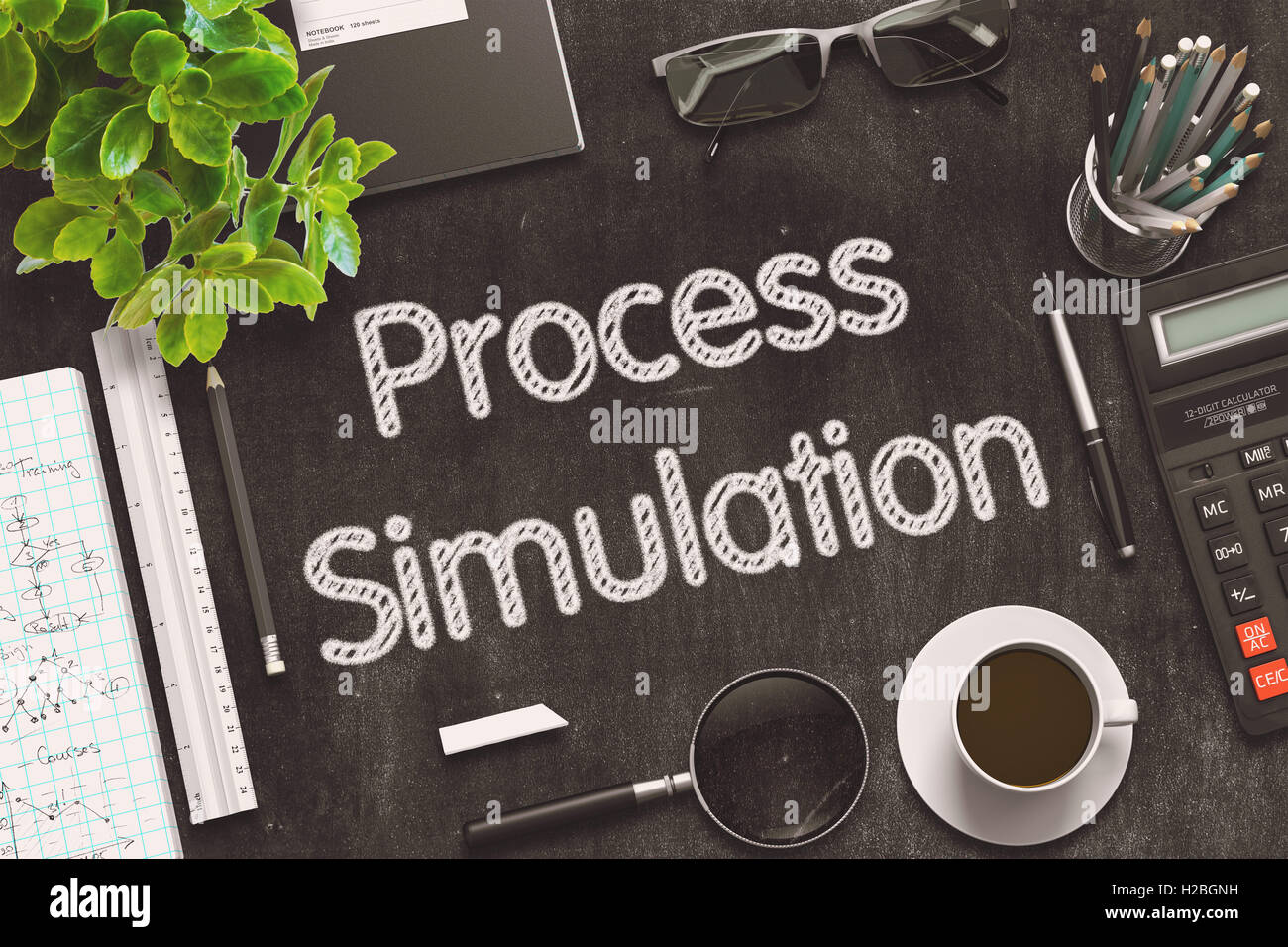 Process Simulation on Black Chalkboard. 3D Rendering Stock Photo - Alamy