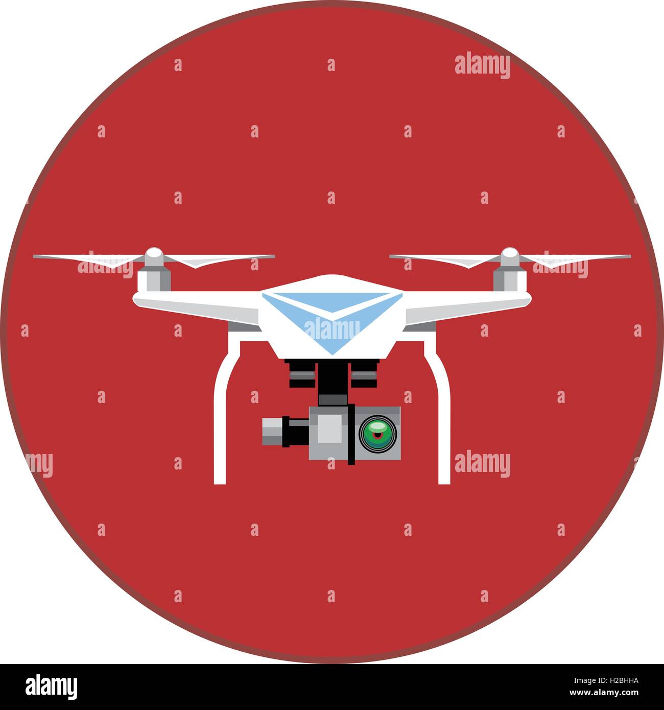 Digital vector white drone with recording camera, in red circle, flat ...