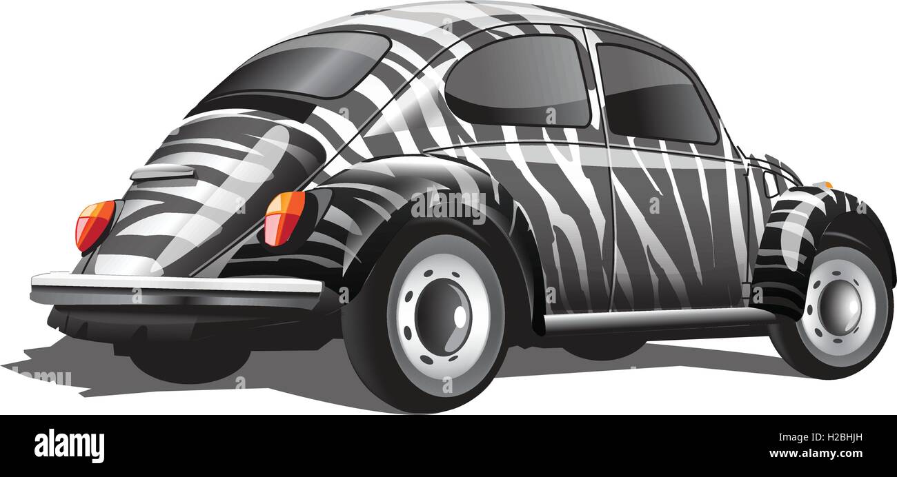 Digital vector zebra strips colored retro realistic car, back view ...