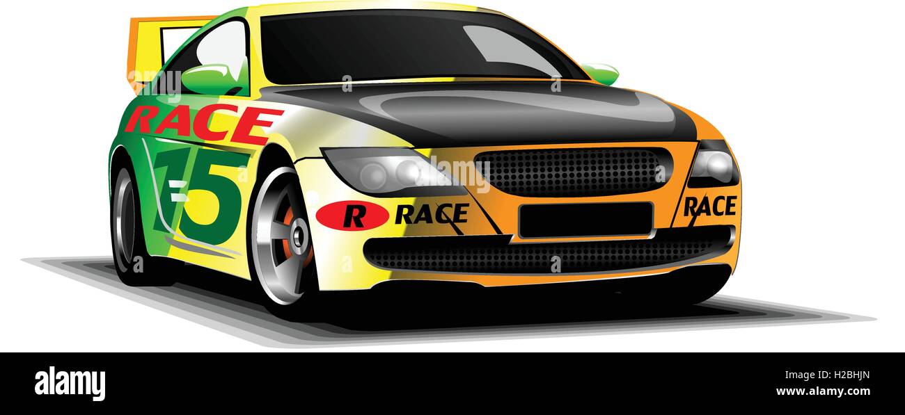 Digital vector colored sport race car, modern and realistic, front view ...