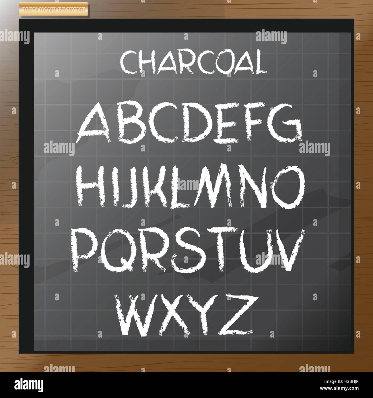 Digital vector charcoal hand drawn alphabet, on a blackboard with grid ...