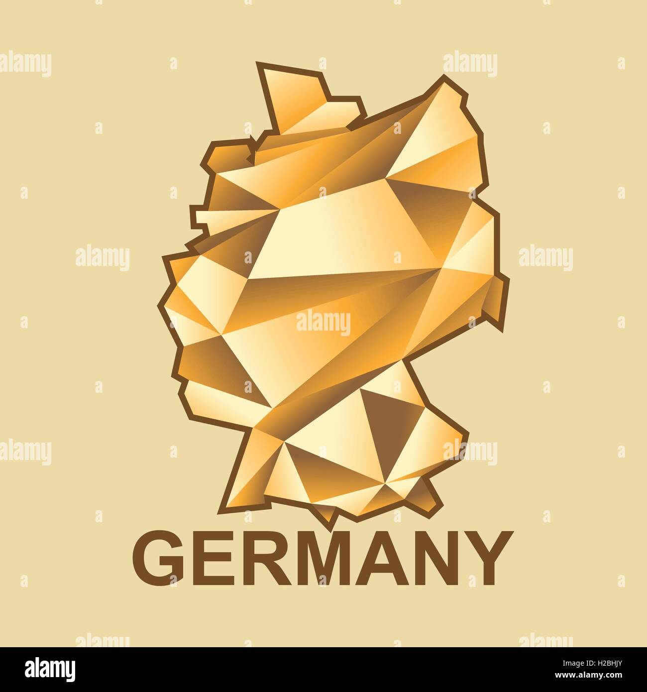 Digital vector germany map with abstract golden triangles and brown ...