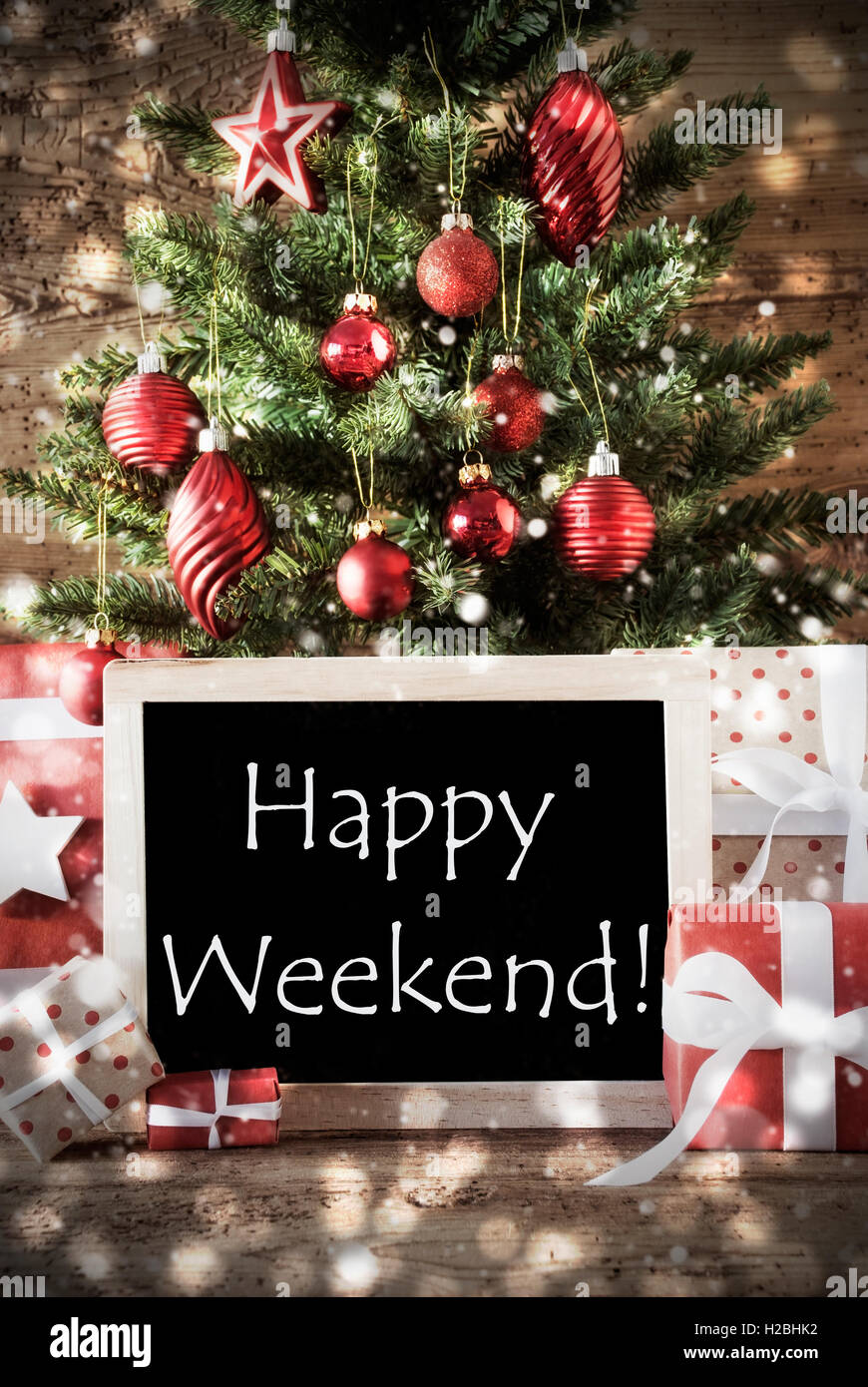 Christmas Tree With Bokeh Effect, Happy Weekend Stock Photo - Alamy