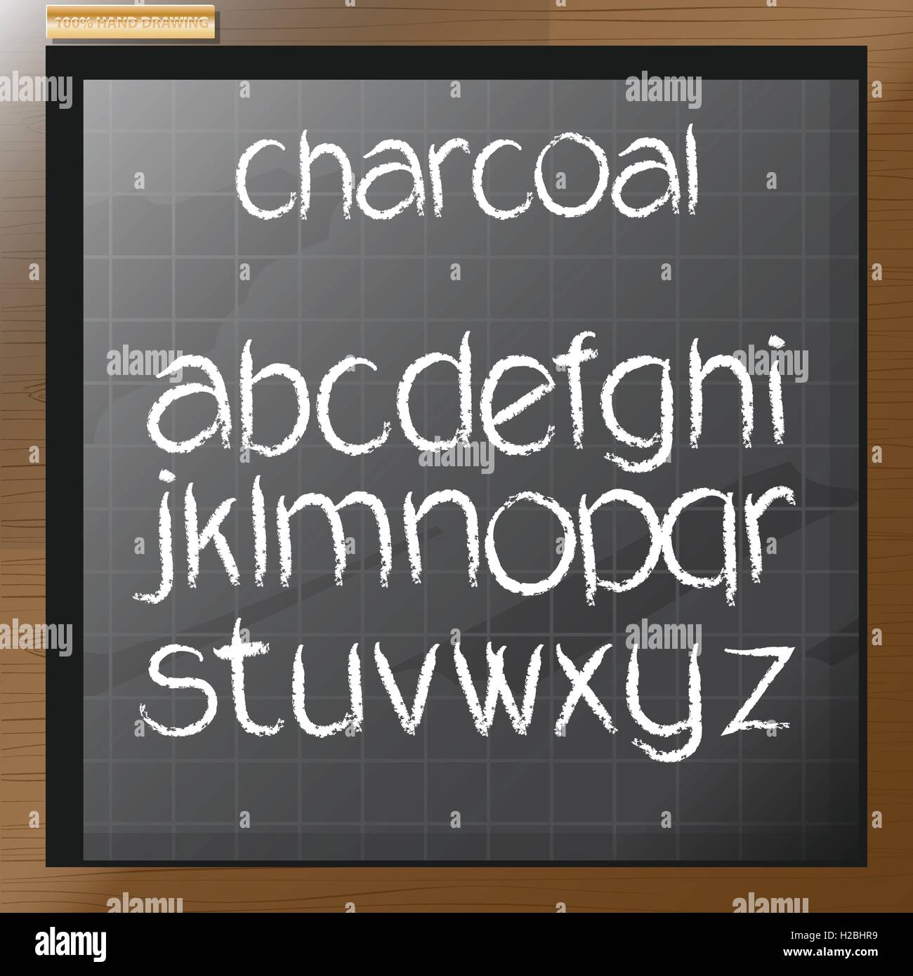 Digital vector charcoal hand drawn alphabet, on a blackboard with grid ...