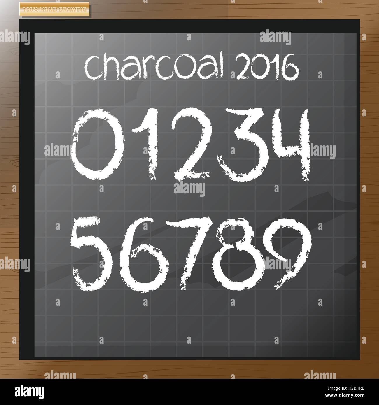 Digital vector charcoal hand drawn numbers, on a blackboard with grid ...