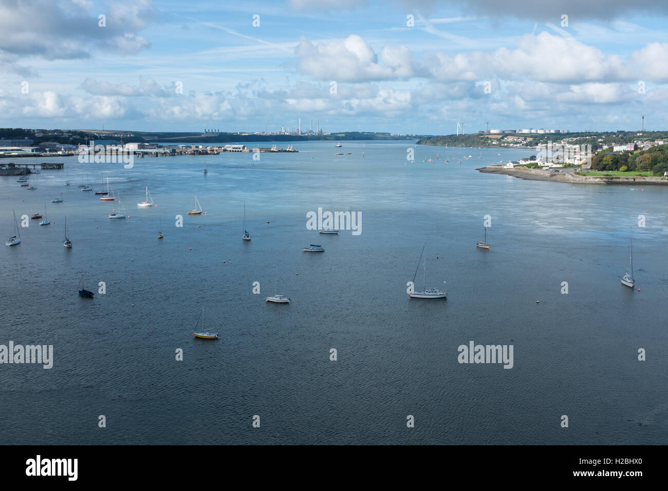 Milford Haven estuary viewed from the Cleddau Bridge at Pembroke Stock ...