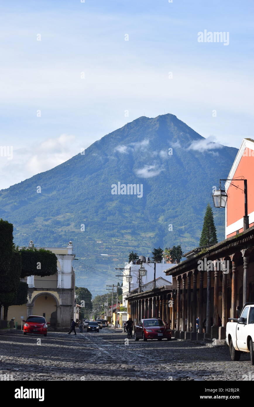 View of Volcano Water / Volcan de Agua from Central park at Antigua ...