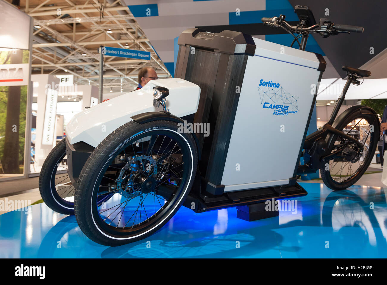 Electric three wheeler bike Sortimo ProCargo CT1. Commercial Vehicles Trade IAA 2016 Stock Photo ...