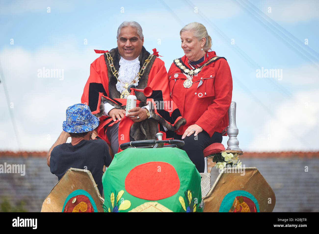 Mohammed Altaf-Khan (L), mayor of Oxford, on Nelly the motorised ...