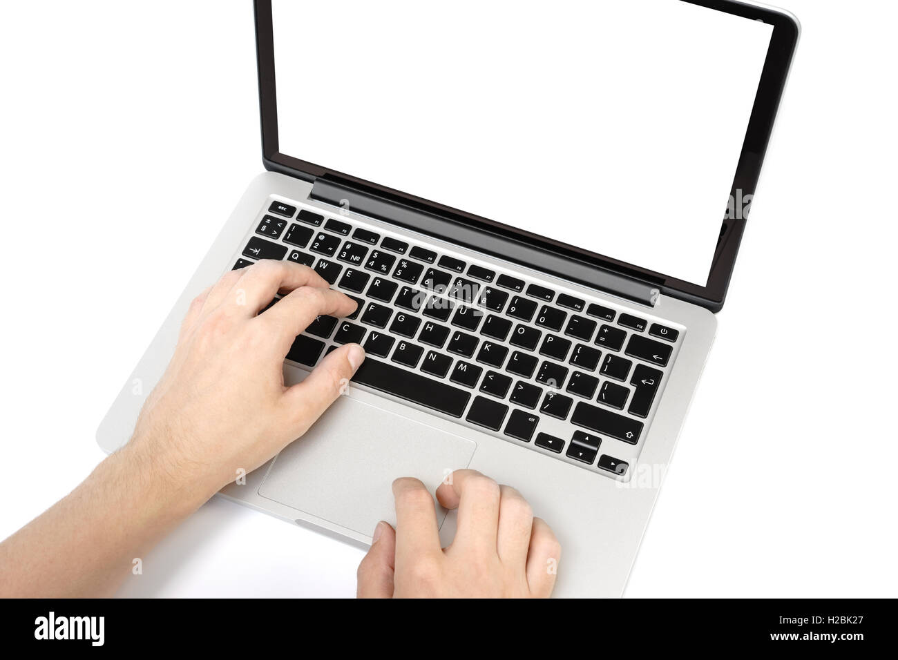 Man hands working on the laptop, isolated Stock Photo - Alamy