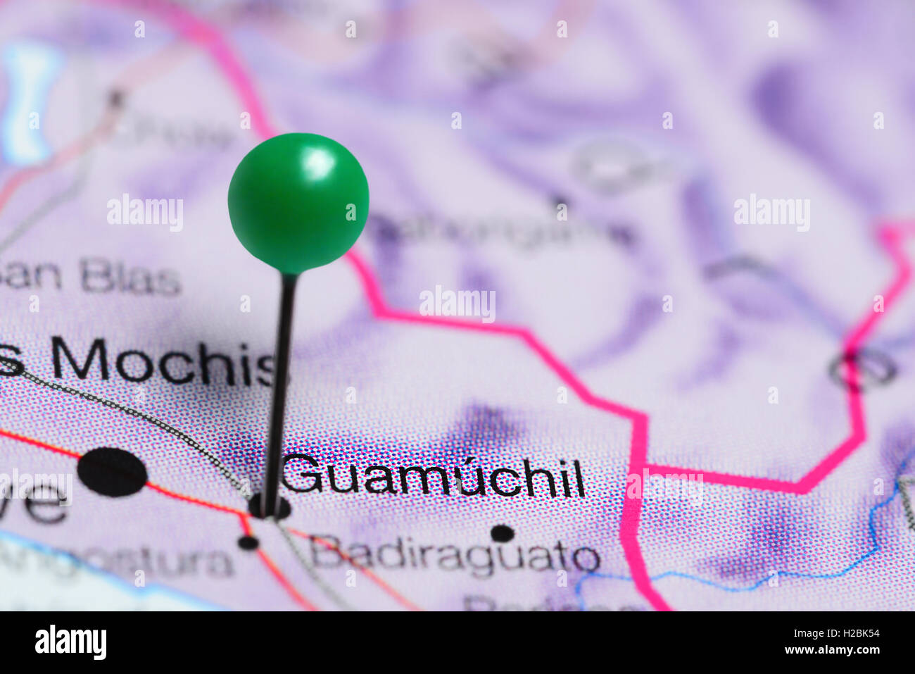 Guamuchil pinned on a map of Mexico Stock Photo - Alamy