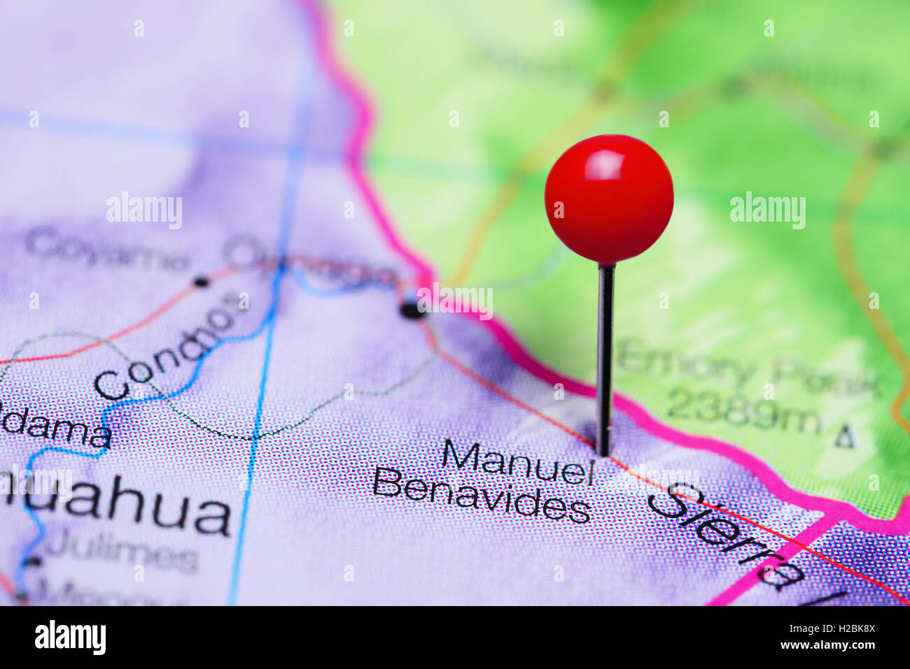 Manuel Benavides pinned on a map of Mexico Stock Photo - Alamy