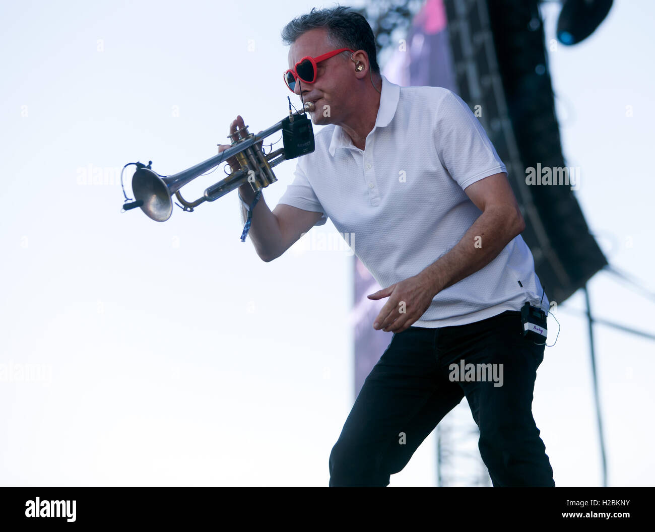 Andy Diagram playing trumpet with the band James, during their ...