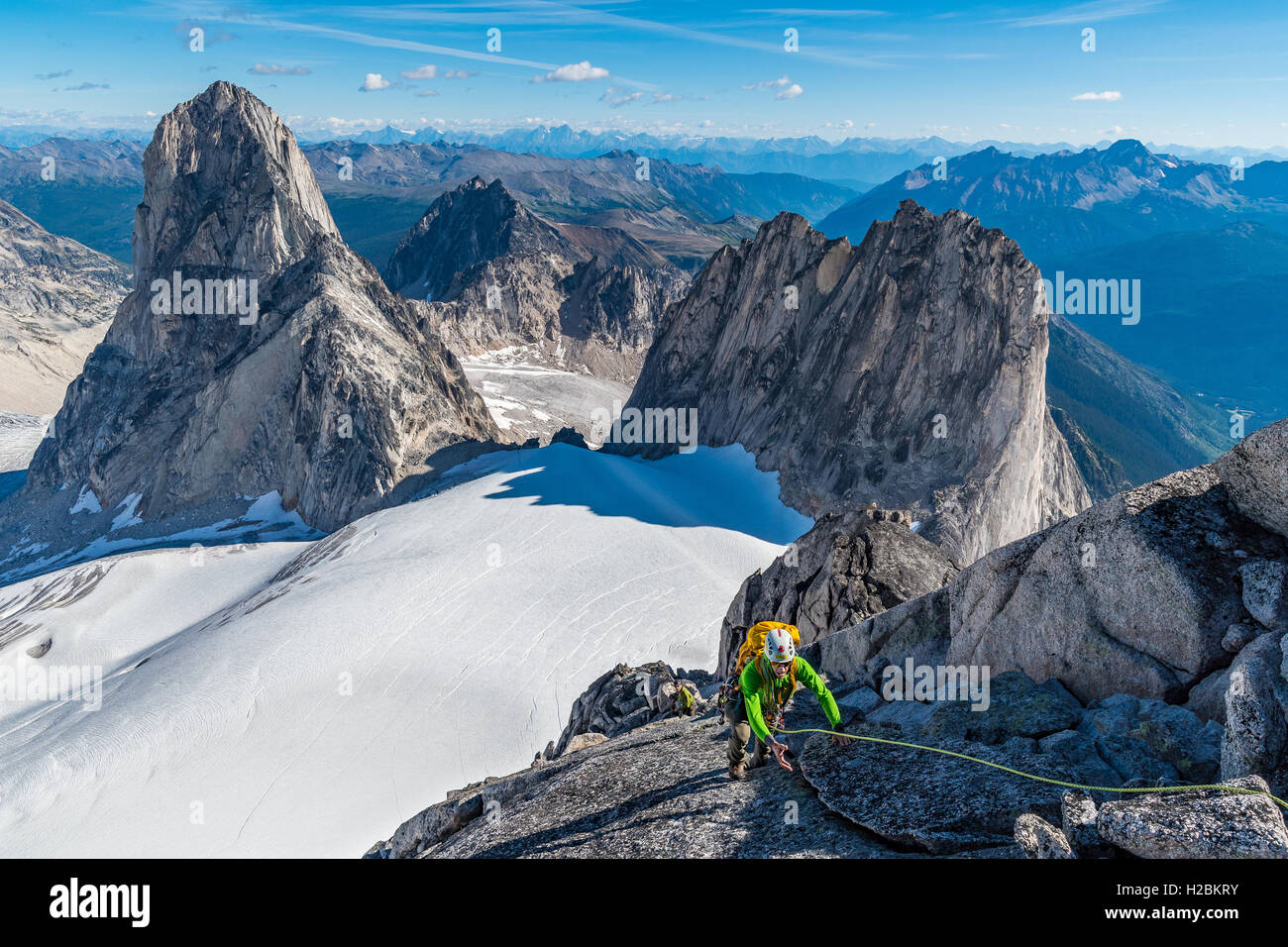 Troy Cobb on the West Ridge of Pigeon Spire in the Bugaboo Provincial ...