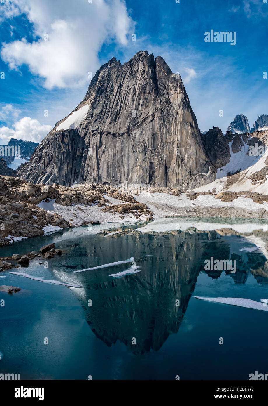 A view of Snowpatch Spire and the Crescent Glacier in the Bugaboo ...