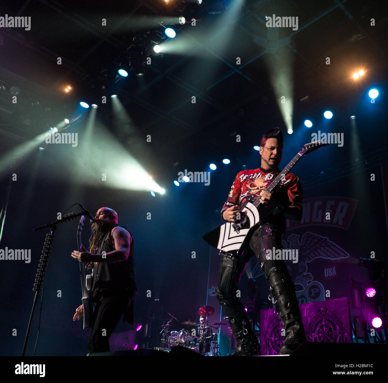 The American heavy metal rock band Five Finger Death Punch perform in ...