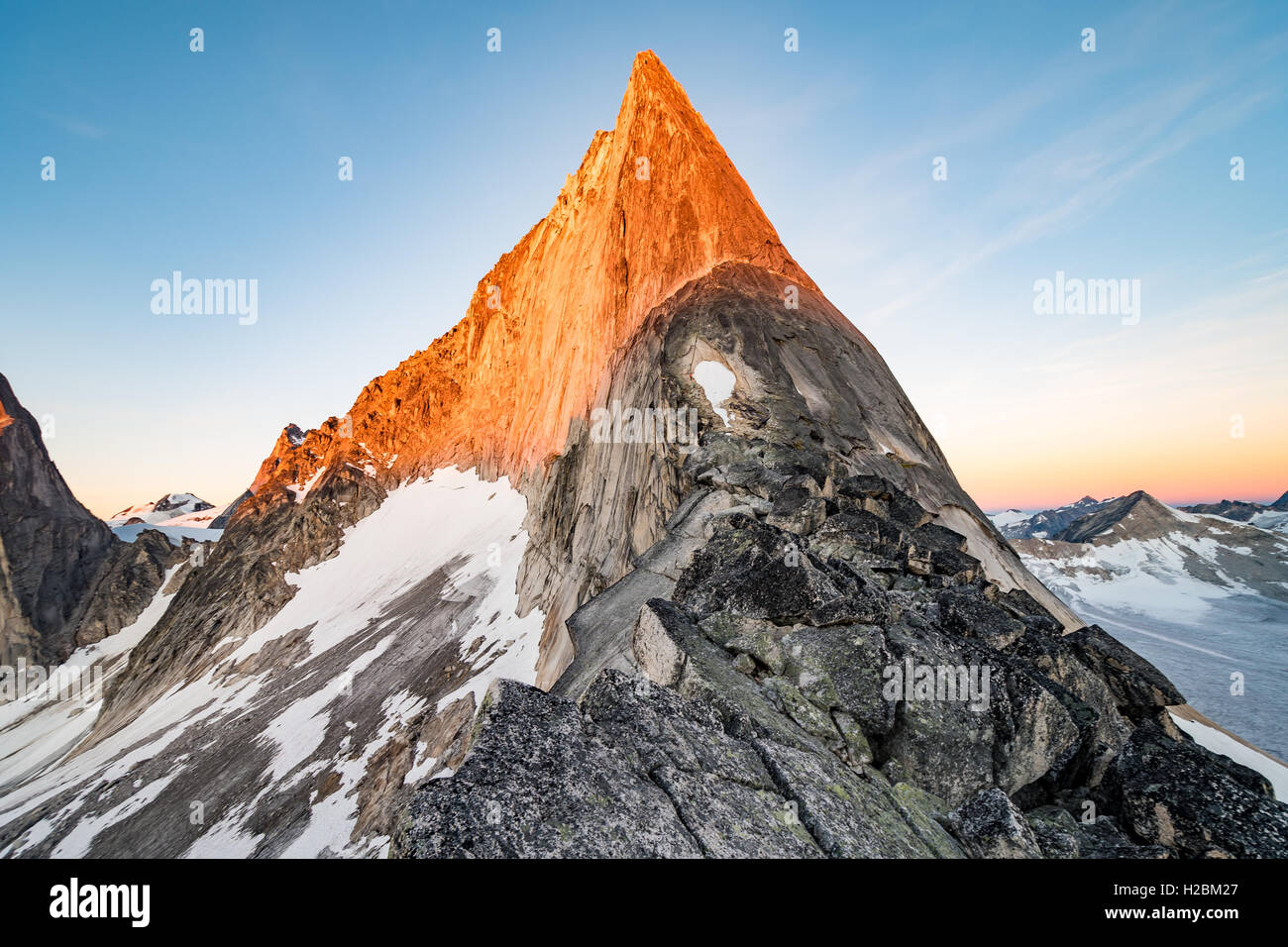 A view of Snowpatch Spire and the Crescent Glacier in the Bugaboo ...