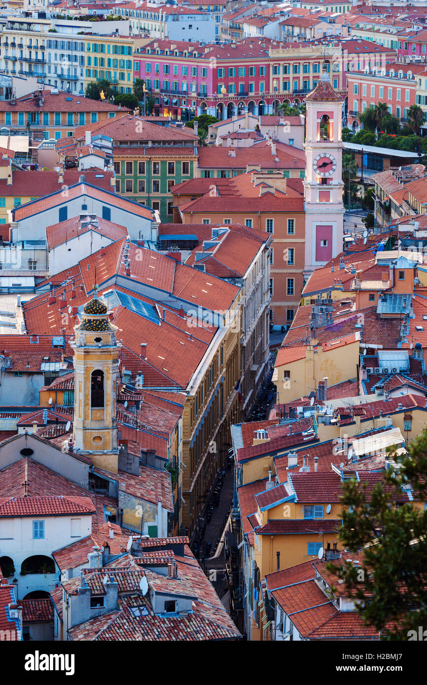 Aerial panorama of Nice at sunset. Nice, French Riviera, France Stock ...