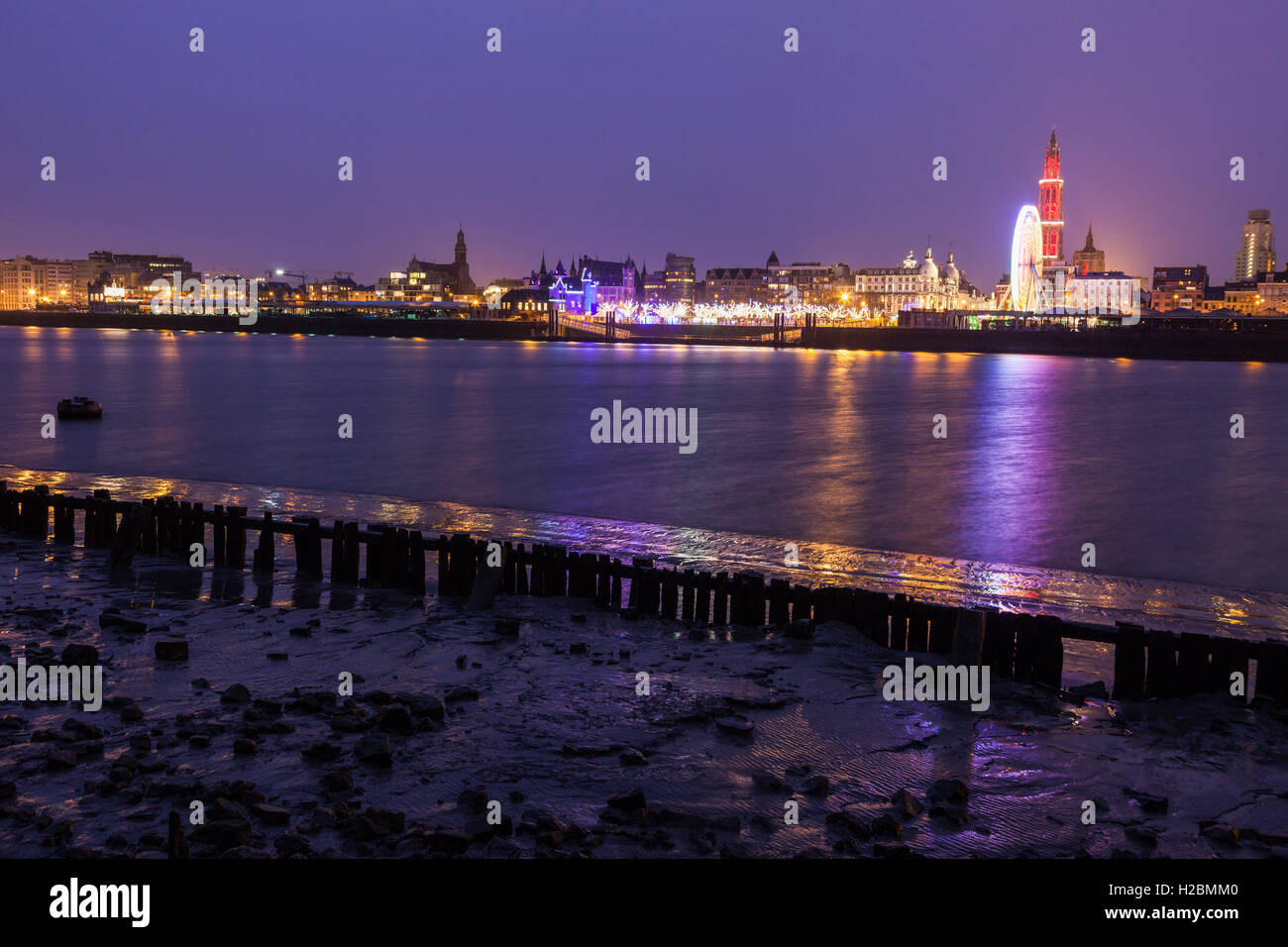 Panorama of Antwerp across Scheldt River. Antwerp, Flemish Region ...