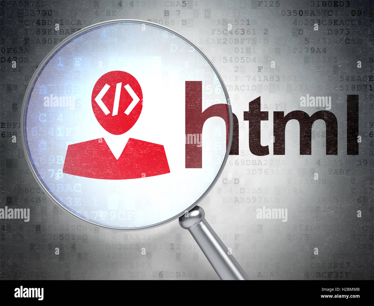 Programming concept: Programmer and Html with optical glass Stock Photo - Alamy