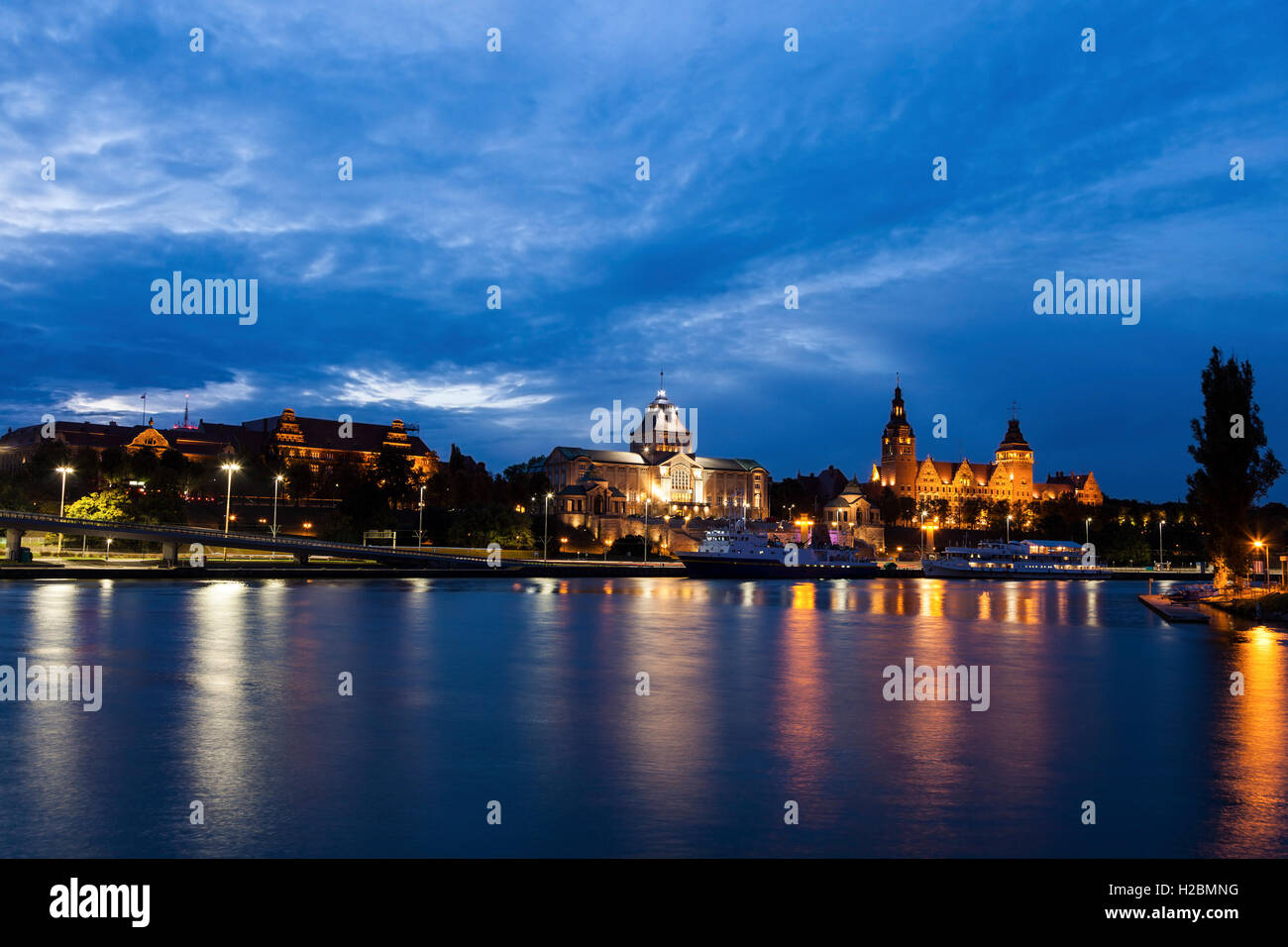 Szczecin panorama across Oder River. Szczecin, West Pomeranian, Poland ...
