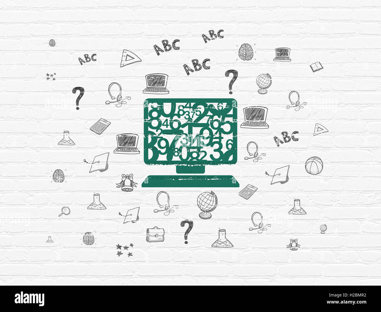 Learning concept: Computer Pc on wall background Stock Photo - Alamy