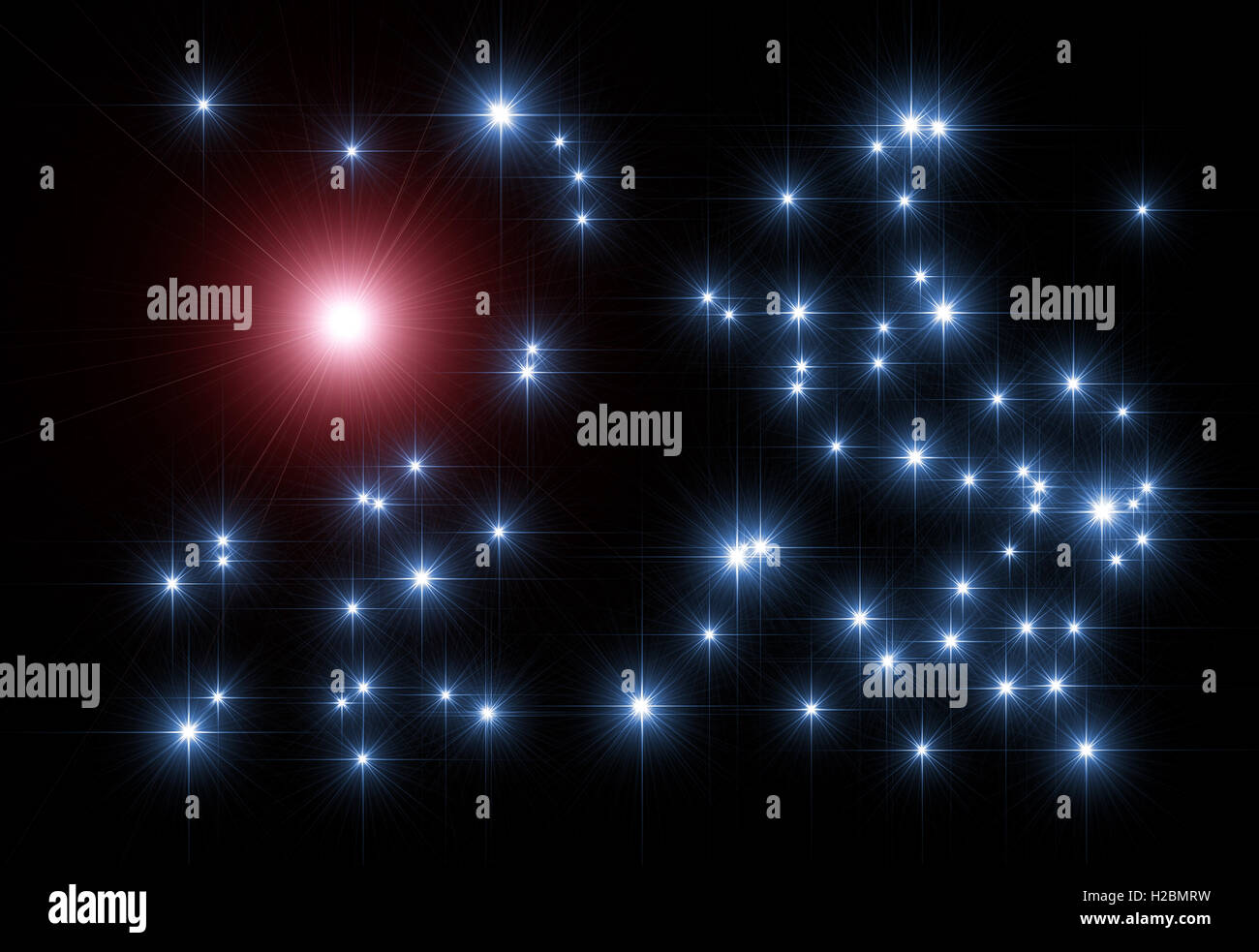 Illustrated stars with one of different color and brightness as a ...