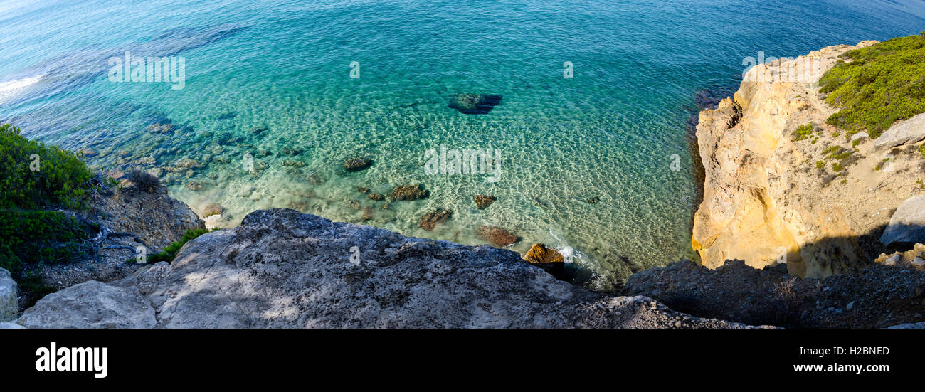 Clear sand and stone bottom of Mediterranean sea near Tarragona, Spain ...