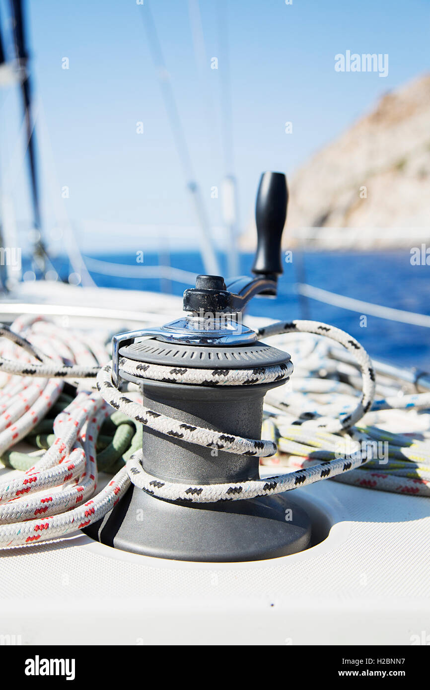 Rope on sailboat on the sea at summer Stock Photo - Alamy