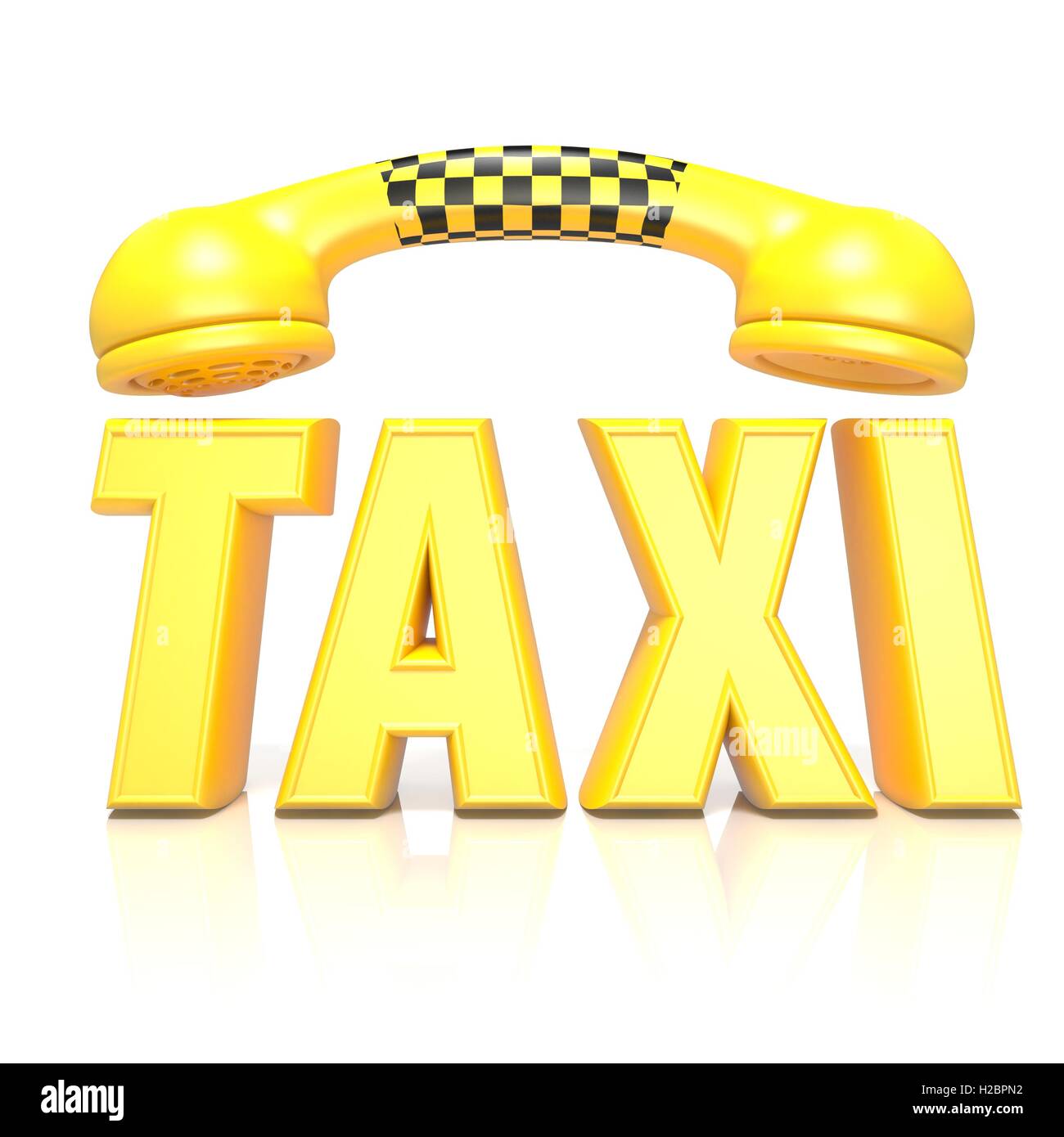 Yellow word taxi with phone handset, 3D rendering illustration isolated ...