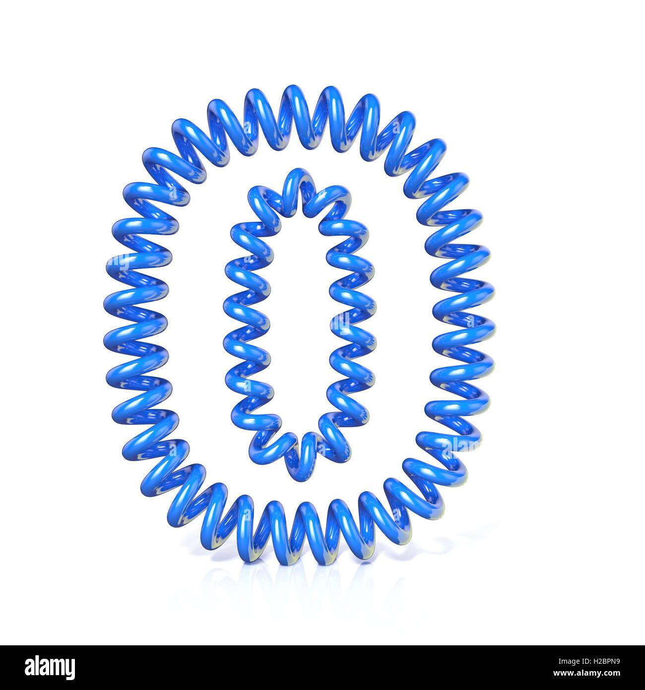 Spring, spiral cable number ZERO 0 3D render illustration, isolated on ...