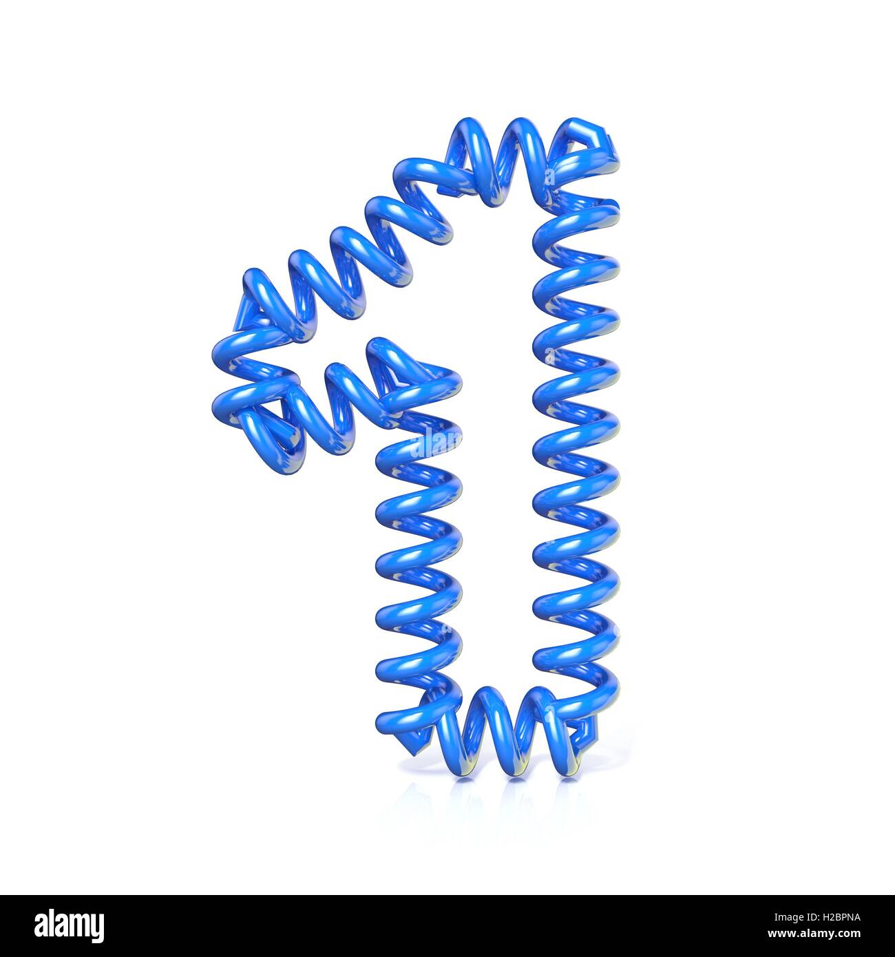 Spring, spiral cable number ONE 1 3D render illustration, isolated on ...