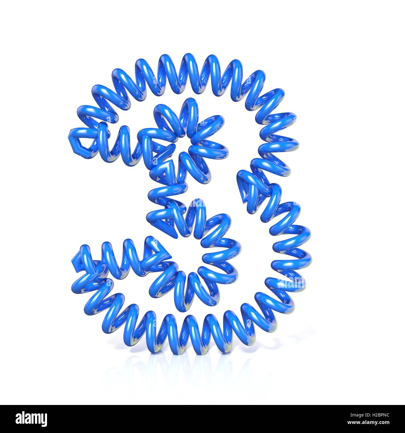 Spring, spiral cable number THREE 3 3D render illustration, isolated on ...