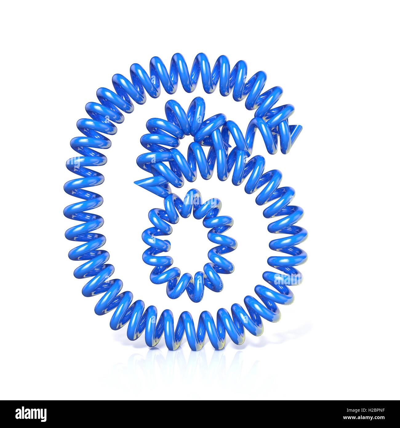Spring, spiral cable number SIX 6 3D render illustration, isolated on ...