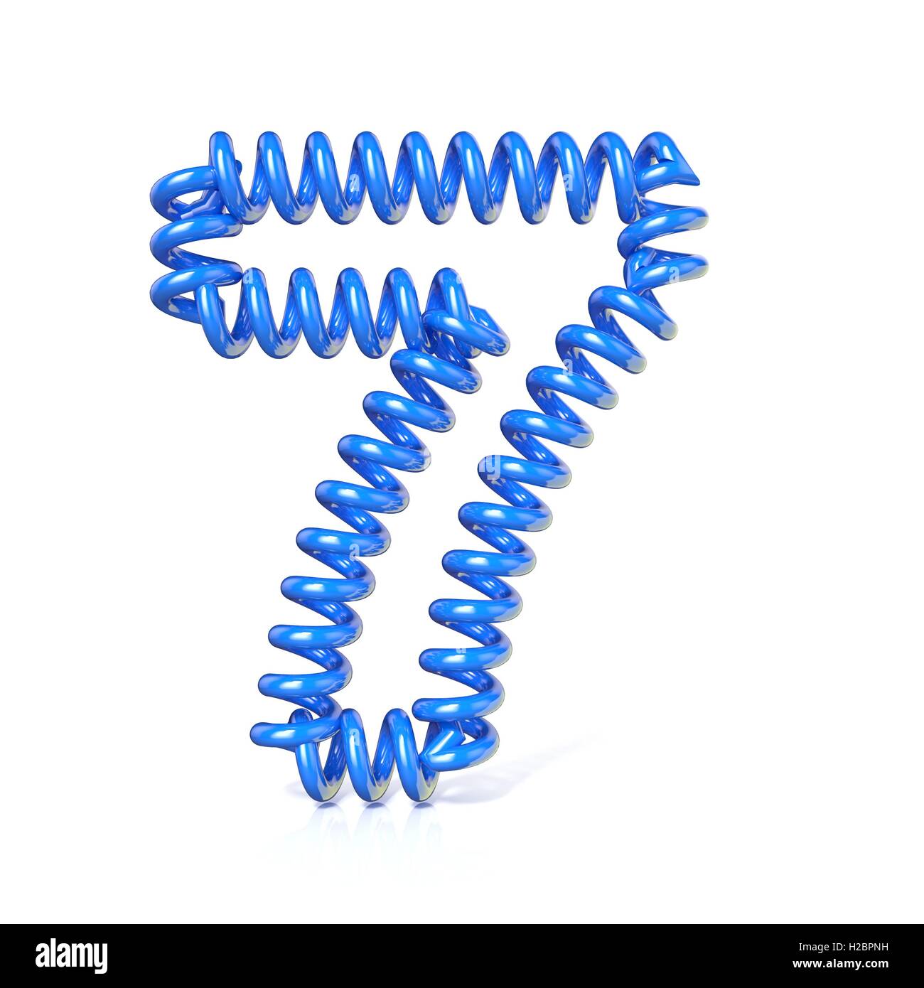 Spring, spiral cable number SEVEN 7 3D render illustration, isolated on ...
