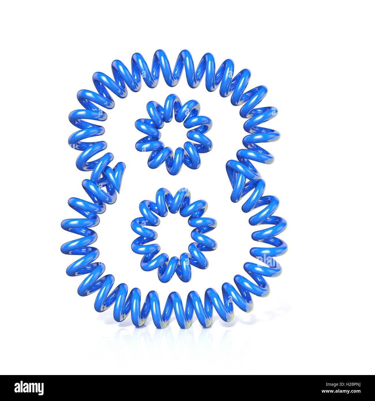 Spring, spiral cable number EIGHT 8 3D render illustration, isolated on ...