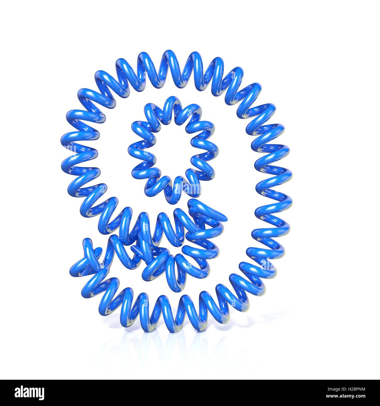 Spring, spiral cable number NINE 9 3D render illustration, isolated on ...
