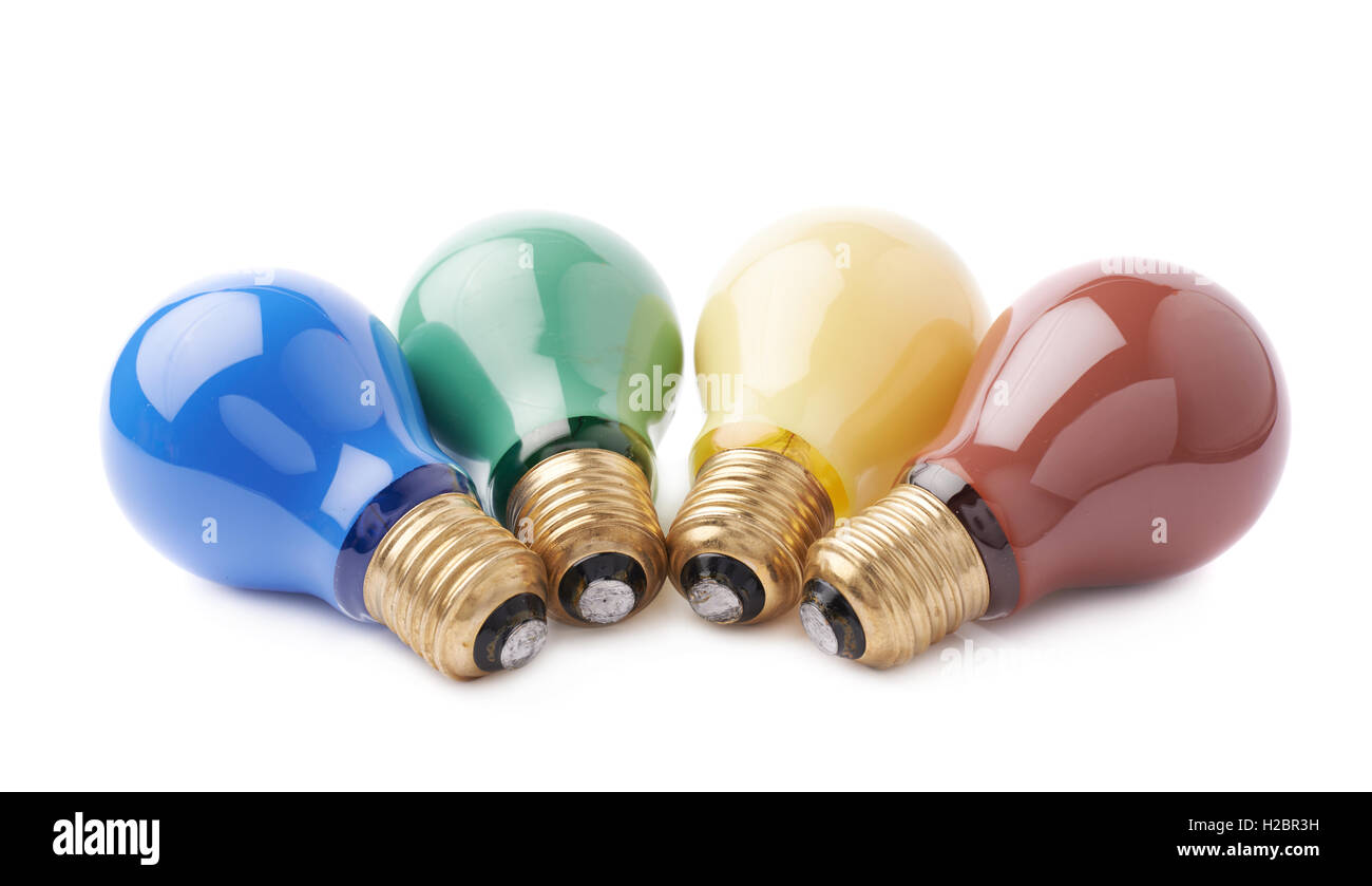 Pile of electric bulbs lying on side, isolated over the white ...