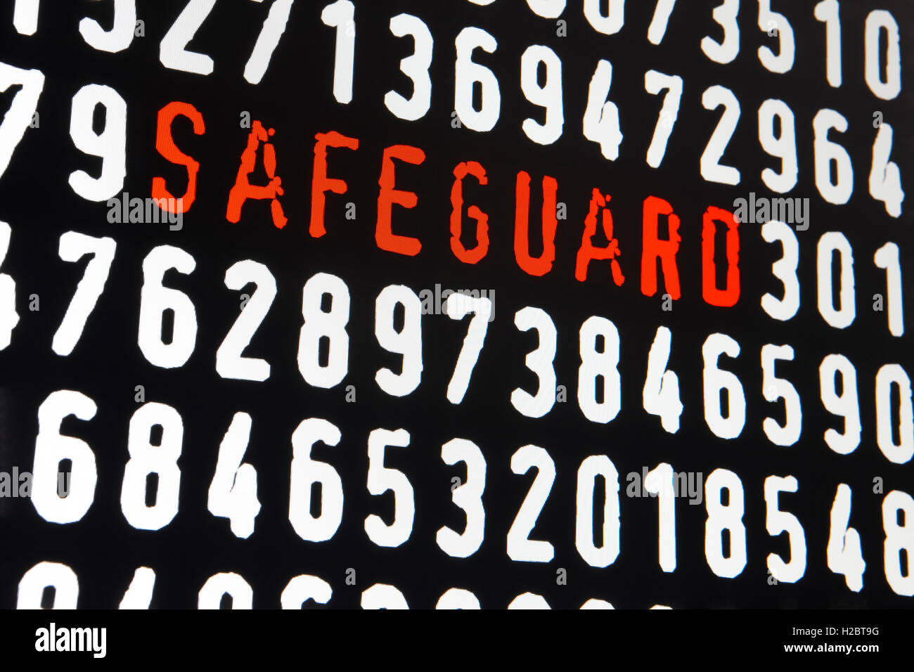 Computer screen with safeguard text on black background. Horizontal ...