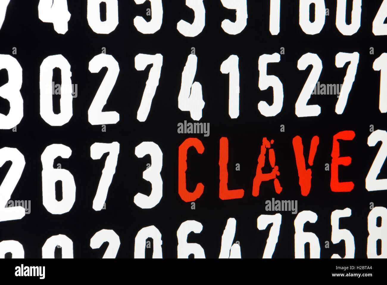 Computer screen with clave text and numbers on black background ...