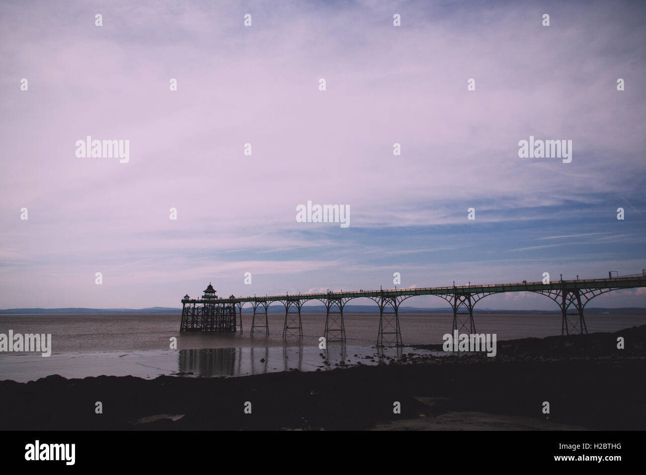 View of the seafront at Clevedon, England. Including the pier. Vintage ...