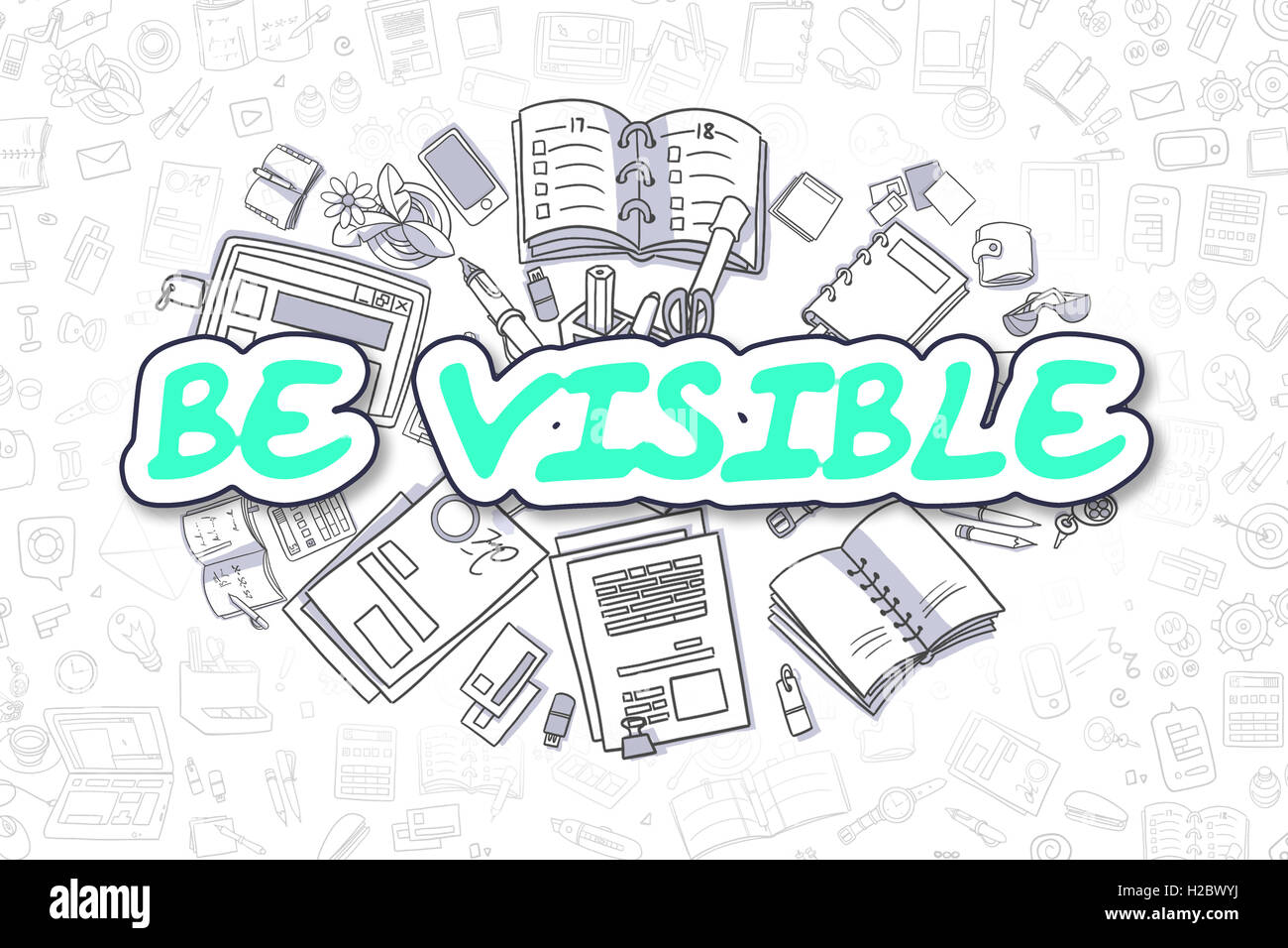 Be Visible - Cartoon Green Word. Business Concept Stock Photo - Alamy