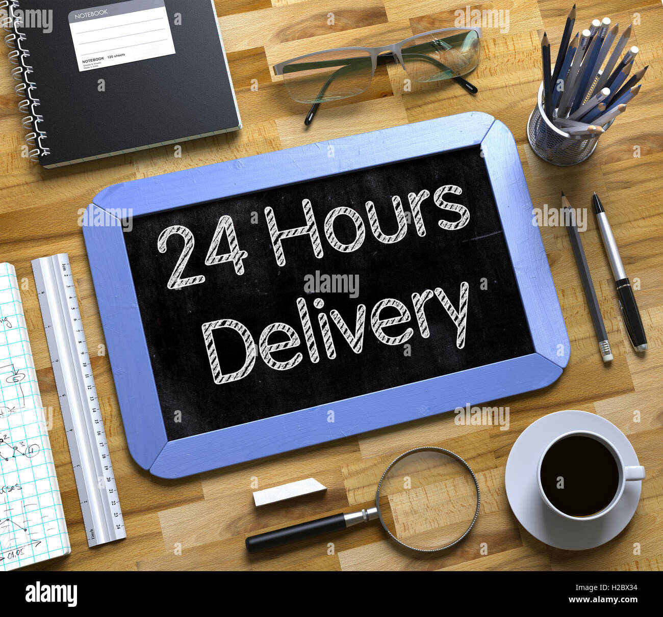 Small Chalkboard with 24 Hours Delivery. 3D Stock Photo - Alamy