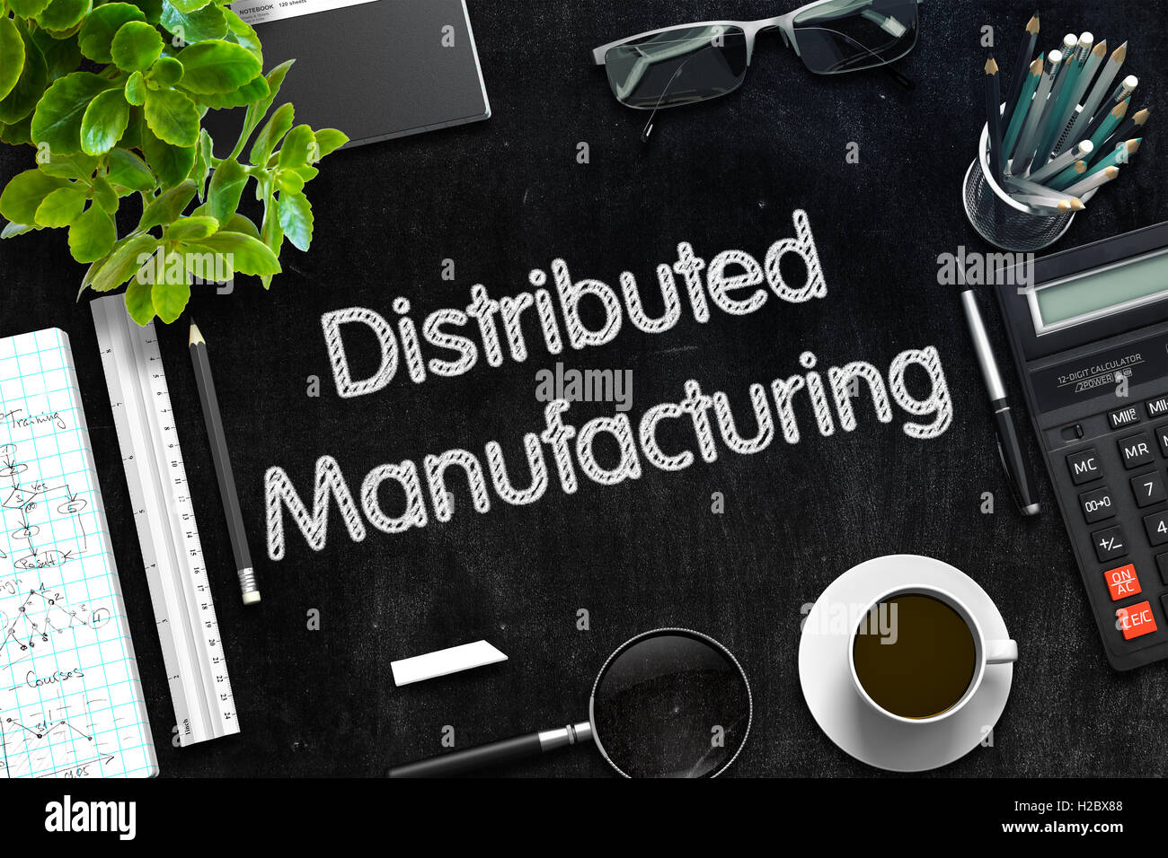 Distributed Manufacturing on Black Chalkboard. 3D Rendering Stock Photo ...