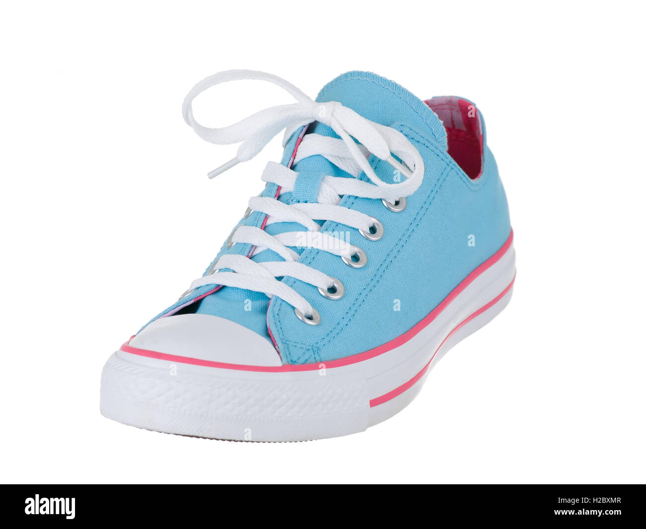 Vintage blue single shoe on white background Stock Photo - Alamy