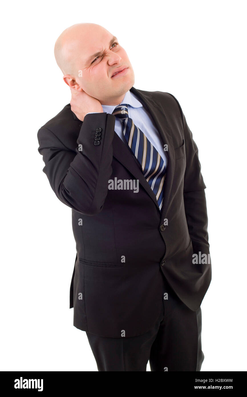 Young businessman with strong back pain, isolated on white background ...