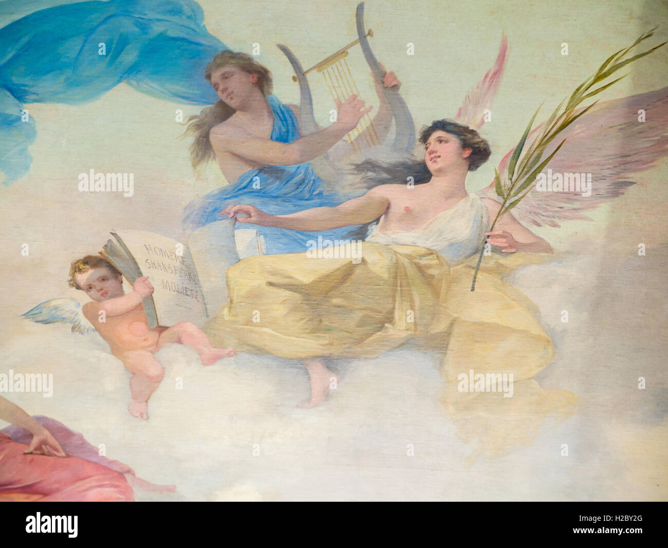 Detail from the painting on the ceiling of the Wolfson library 1 at the ...