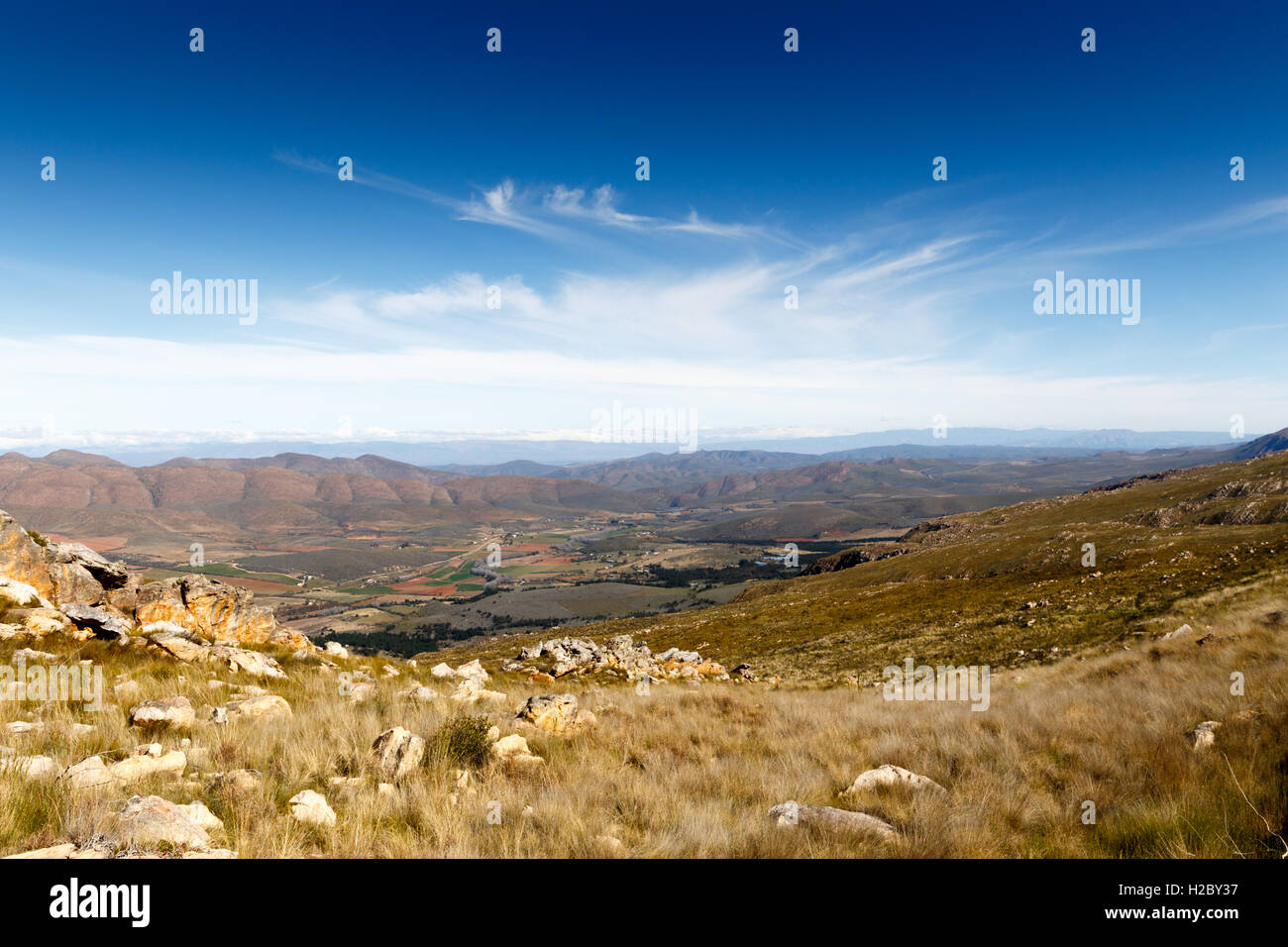 Landscape view - Farmland on a plato with mountains in the background ...