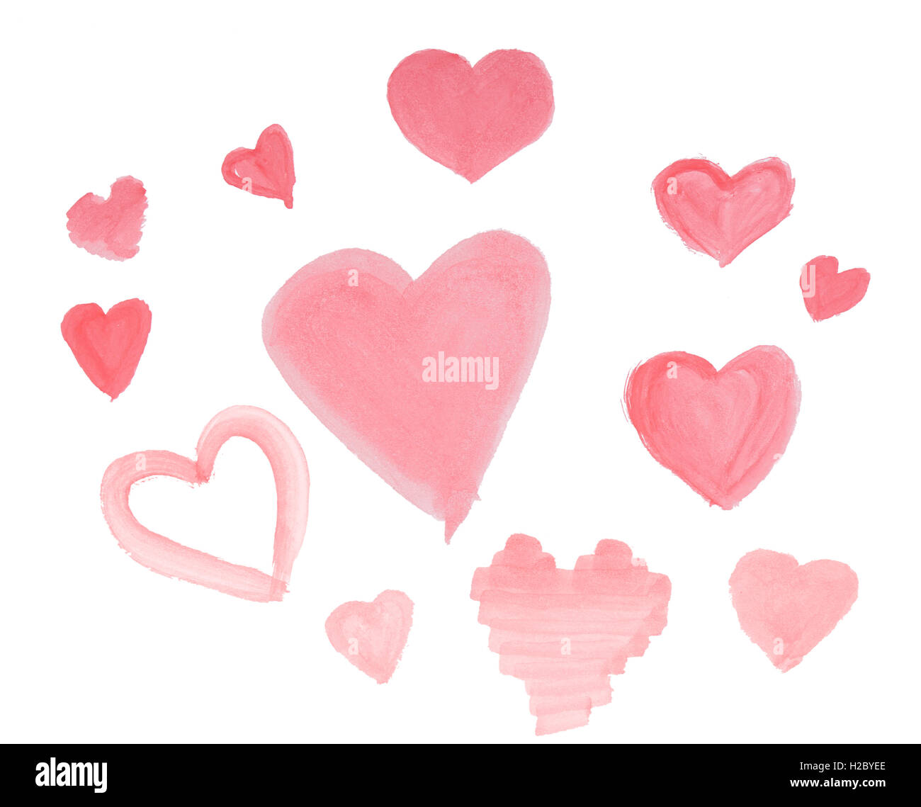 hand painted watercolor hearts Stock Photo - Alamy